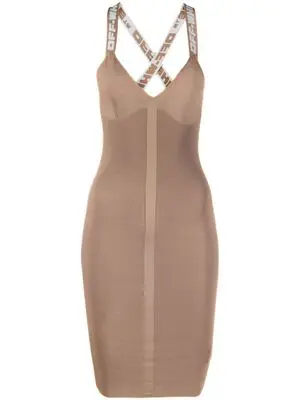 Off-White Logo Strap Bodycon Dress - Brown