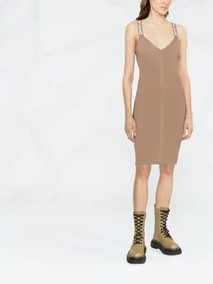 Off-White Logo Strap Bodycon Dress - Brown