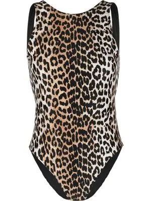 GANNI Leopard Print One-piece - Black