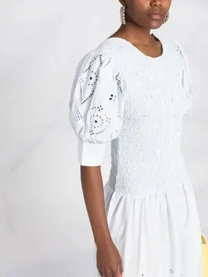 GANNI Broderie Anglaise Puff Sleeve Midi Dress