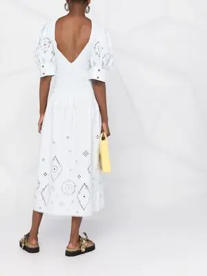 GANNI Broderie Anglaise Puff Sleeve Midi Dress
