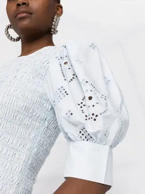 GANNI Broderie Anglaise Puff Sleeve Midi Dress