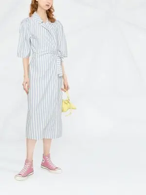 GANNI Striped Wrap Midi Dress