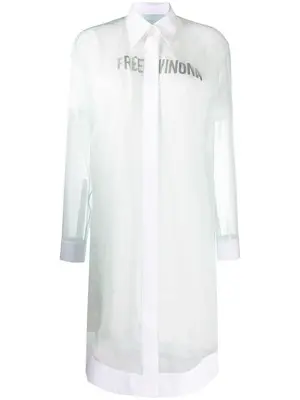 Off-White Free Winona-Print Shirt Dress Light Blue Black