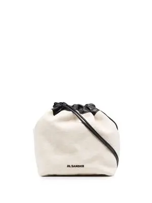 JIL SANDER Leather-trim Drawstring Crossbody Bag Neutrals