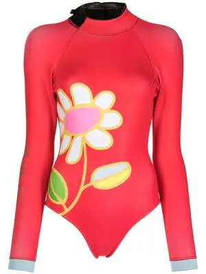 Cynthia Rowley Floral Print Mock Neck Wetsuit