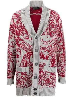 Philipp Plein Long Intarsia-knit Cardigan - Grey