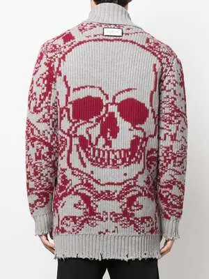 Philipp Plein Long Intarsia-knit Cardigan
