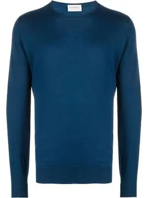 John Smedley Round Neck Knit Jumper - Blue