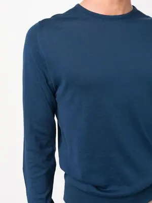John Smedley Round Neck Knit Jumper - Blue
