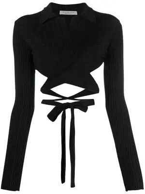 Philosophy Di Lorenzo Serafini Plissé Wrap-around Cropped Shirt - Black