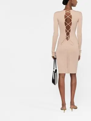 Philipp Plein Lace-up Detailed Midi Dress - Neutrals