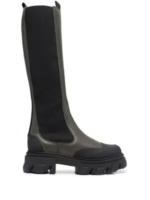 GANNI Knee-high Leather Chelsea Boots - Green