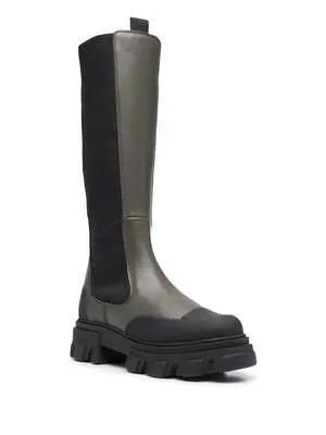 GANNI Knee-high Leather Chelsea Boots - Green