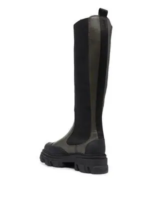 GANNI Knee-high Leather Chelsea Boots - Green