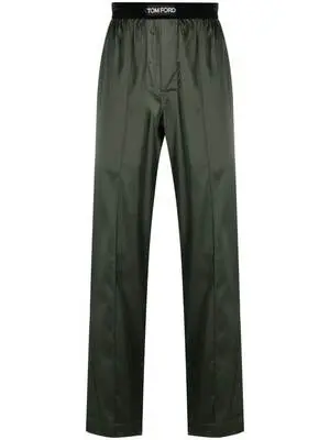 TOM FORD Logo-waist Silk Pyjama Trousers - Green