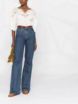 Alberta Ferretti Lace-panel Gathered-detail Blouse