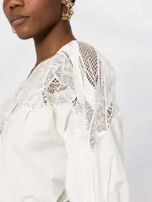 Alberta Ferretti Lace-panel Gathered-detail Blouse