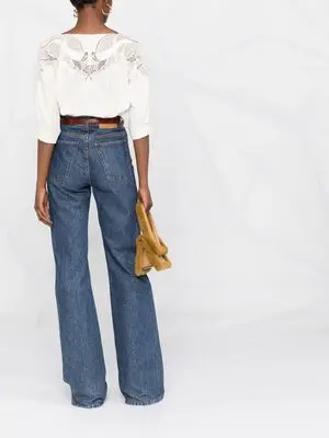 Alberta Ferretti Lace-panel Gathered-detail Blouse