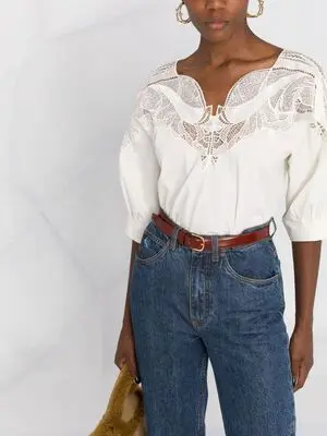 Alberta Ferretti Lace-panel Gathered-detail Blouse