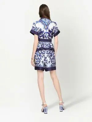 Dolce & Gabbana Majolica-print Silk Shorts - Blue