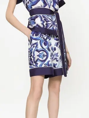 Dolce & Gabbana Majolica-print Silk Shorts - Blue