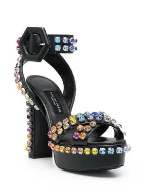 Philipp Plein 135mm Crystal-embellished Platform Sandals - Black