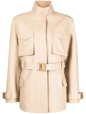 Off-White Single-breasted Belted Leather Coat