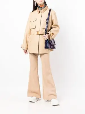 Off-White Single-breasted Belted Leather Coat