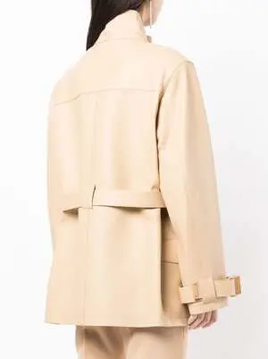 Off-White Single-breasted Belted Leather Coat