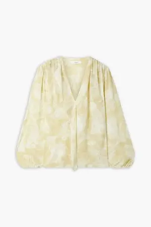 Vince Floralprint Jacquard Blouse - Pastel Yellow