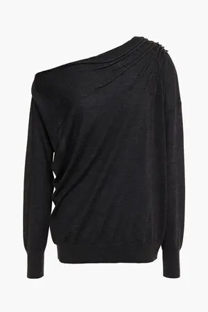 Brunello Cucinelli Beadembellished Draped Cashmere And Silkblend Sweater - Anthracite