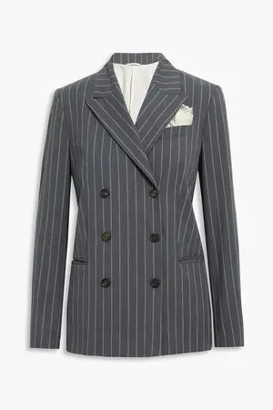 Brunello Cucinelli Pinstriped Double-breasted Cotton-blend Blazer - Dark Gray