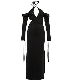 Attico Greta Off-shoulder Halterneck Dress - Black