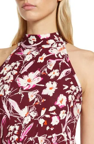 Loveappella Floral High-low Halter Neck Knit Maxi Dress