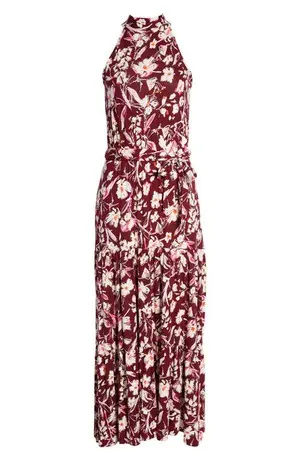 Loveappella Floral High-low Halter Neck Knit Maxi Dress
