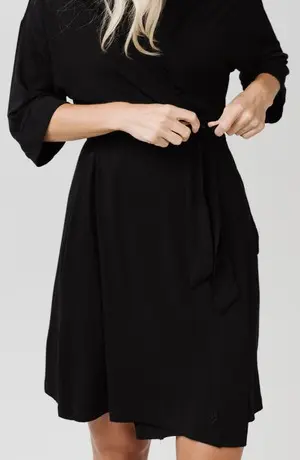 Cozy Earth Three-quarter Sleeve Robe - Black