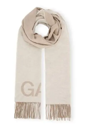 GANNI Ivory Fringed Scarf Recycled Wool Egret