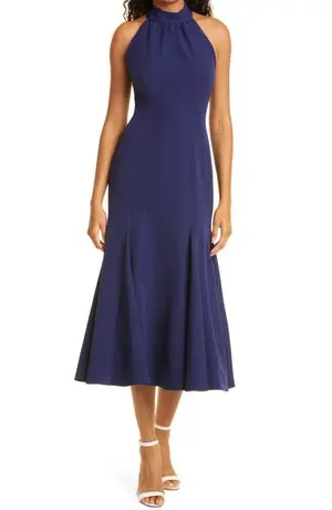 Milly Penelope Halter Backless Midi Dress In Navy - 51% Off | Editorialist