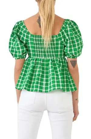English Factory Twist Front Gingham Top