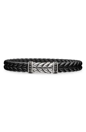 David Yurman 9mm Chevron Bracelet With Black Diamonds - Sterling Silver