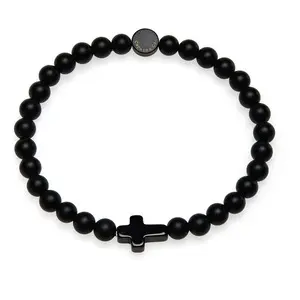 Caputo & Co Onyx Cross Bead Stretch Bracelet - Black Onyx
