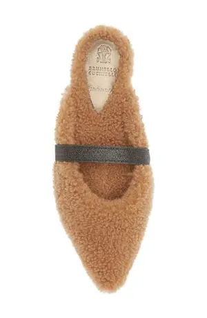 Brunello Cucinelli Monili Beaded Genuine Shearling Slide