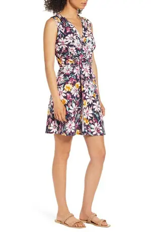 Loveappella Floral Twist Front Knit Dress - Navy Multi