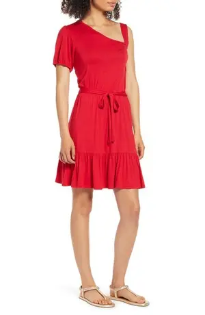 Loveappella One-shoulder Ruffle Hem Knit Dress