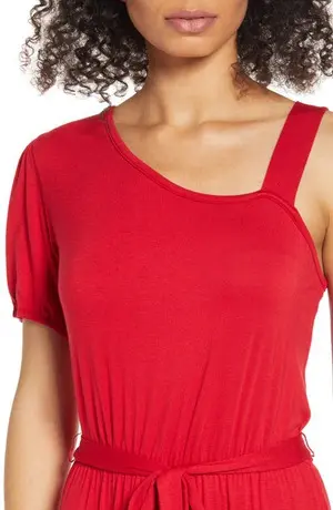 Loveappella One-shoulder Ruffle Hem Knit Dress