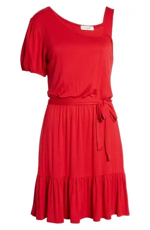 Loveappella One-shoulder Ruffle Hem Knit Dress