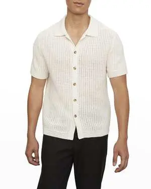 Vince Men & Apos;s Crochet Button-down Shirt Bone
