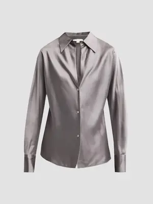 Vince Silk Long-sleeve Blouse - Wolf