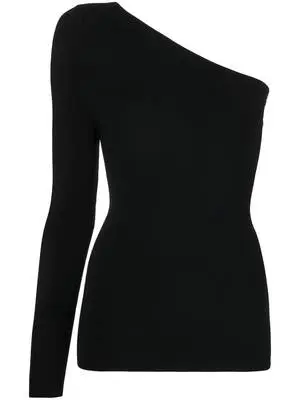 Victoria Beckham One-shoulder Ribbed Knit Top - Black